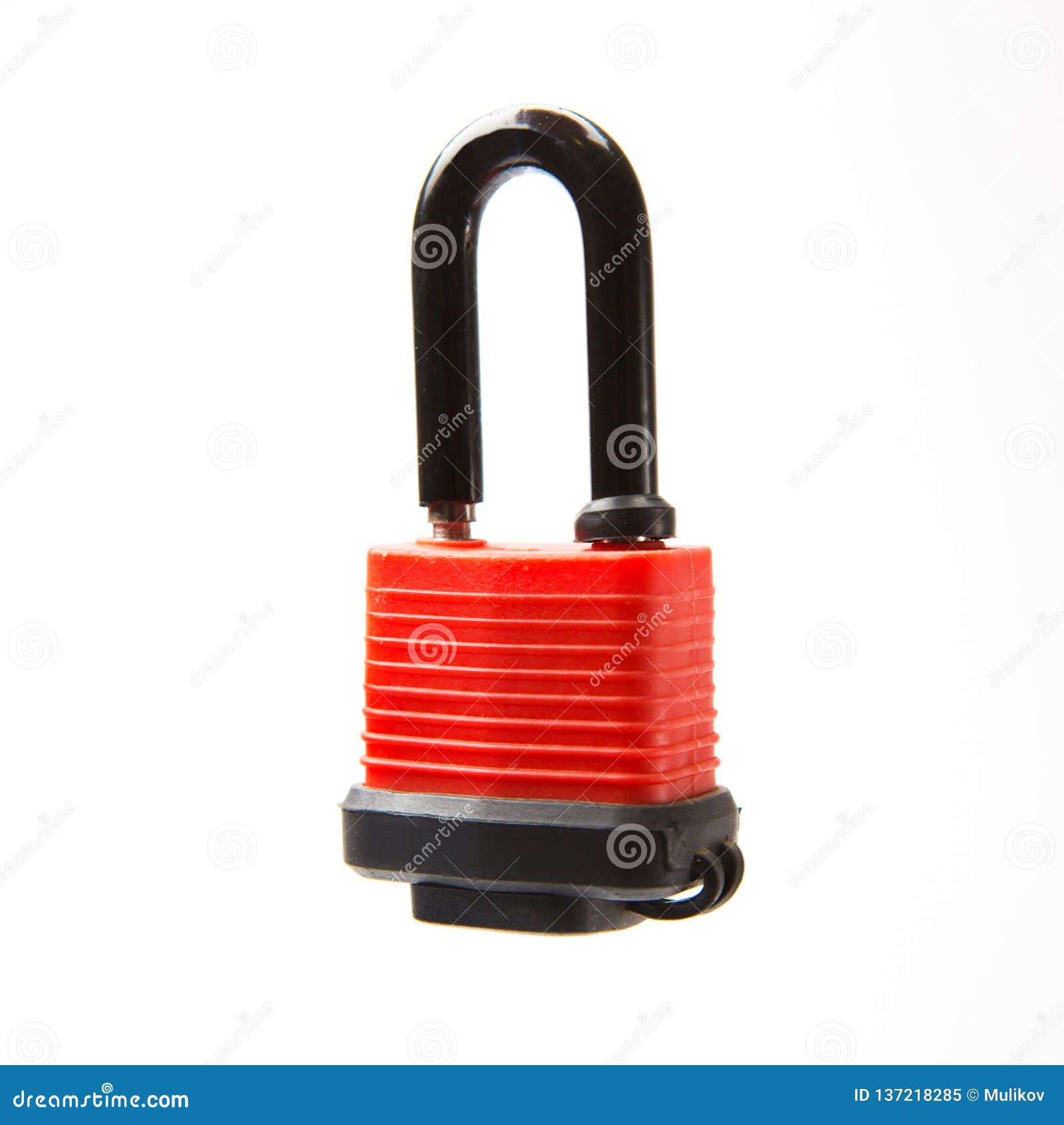Closed Red and Black Lock on White Background Stock Image - Image of ...