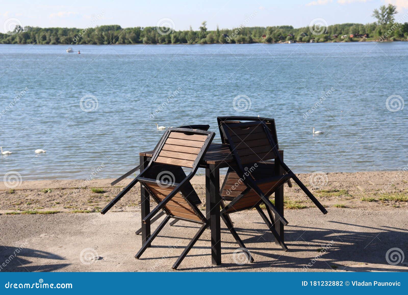 Closed Restaurant by the River Empty Chairs and Tables 2 Stock Photo ...