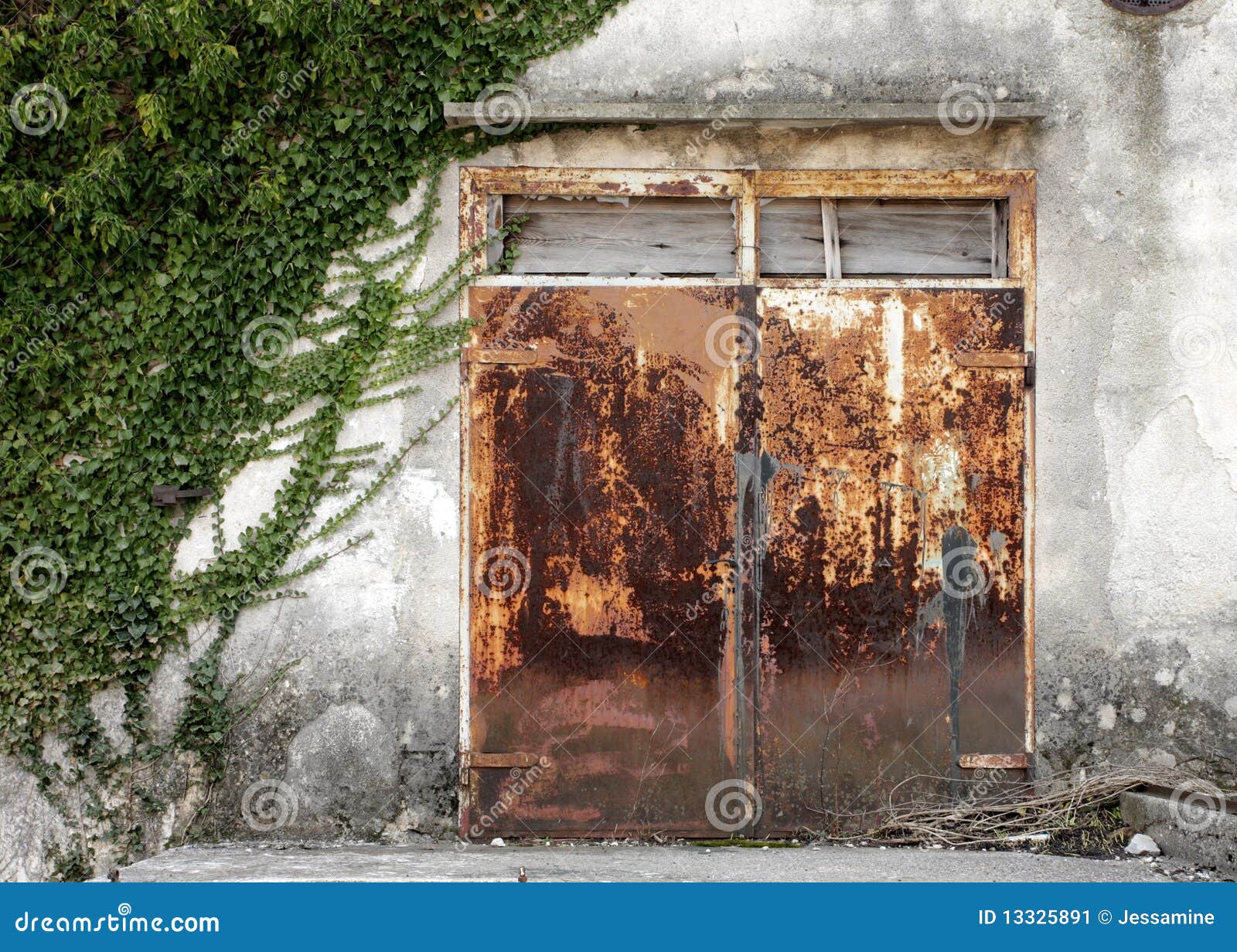 Closed rusty door stock image. Image of green, iron, plant - 13325891