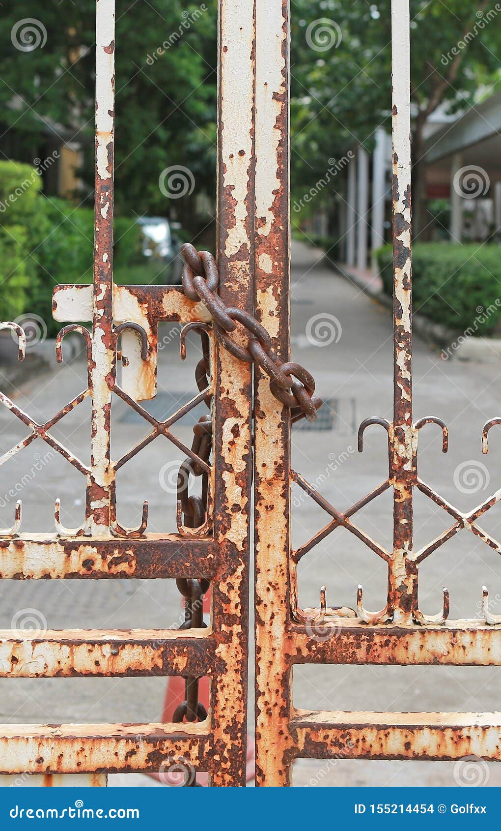 Closed Rusty Metal Door with Chain Stock Photo - Image of protection ...