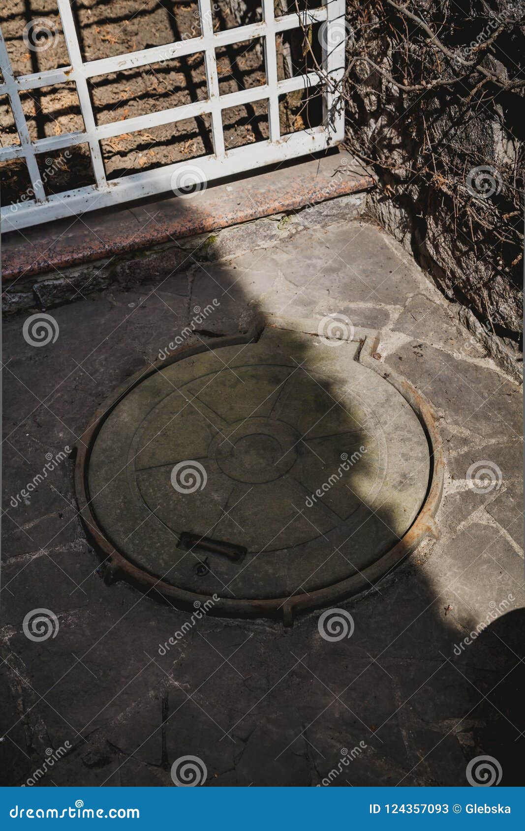Closed sewer well stock image. Image of metal, light - 124357093
