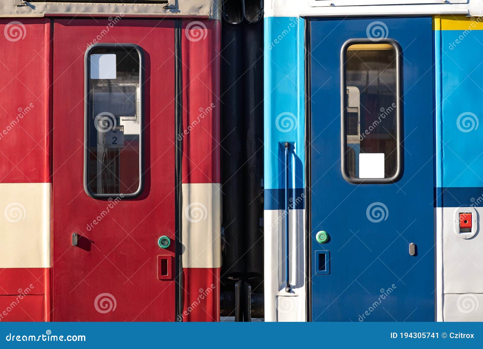 Closed Side Door Of A Passenger Train Waiting On The Train Platform ...