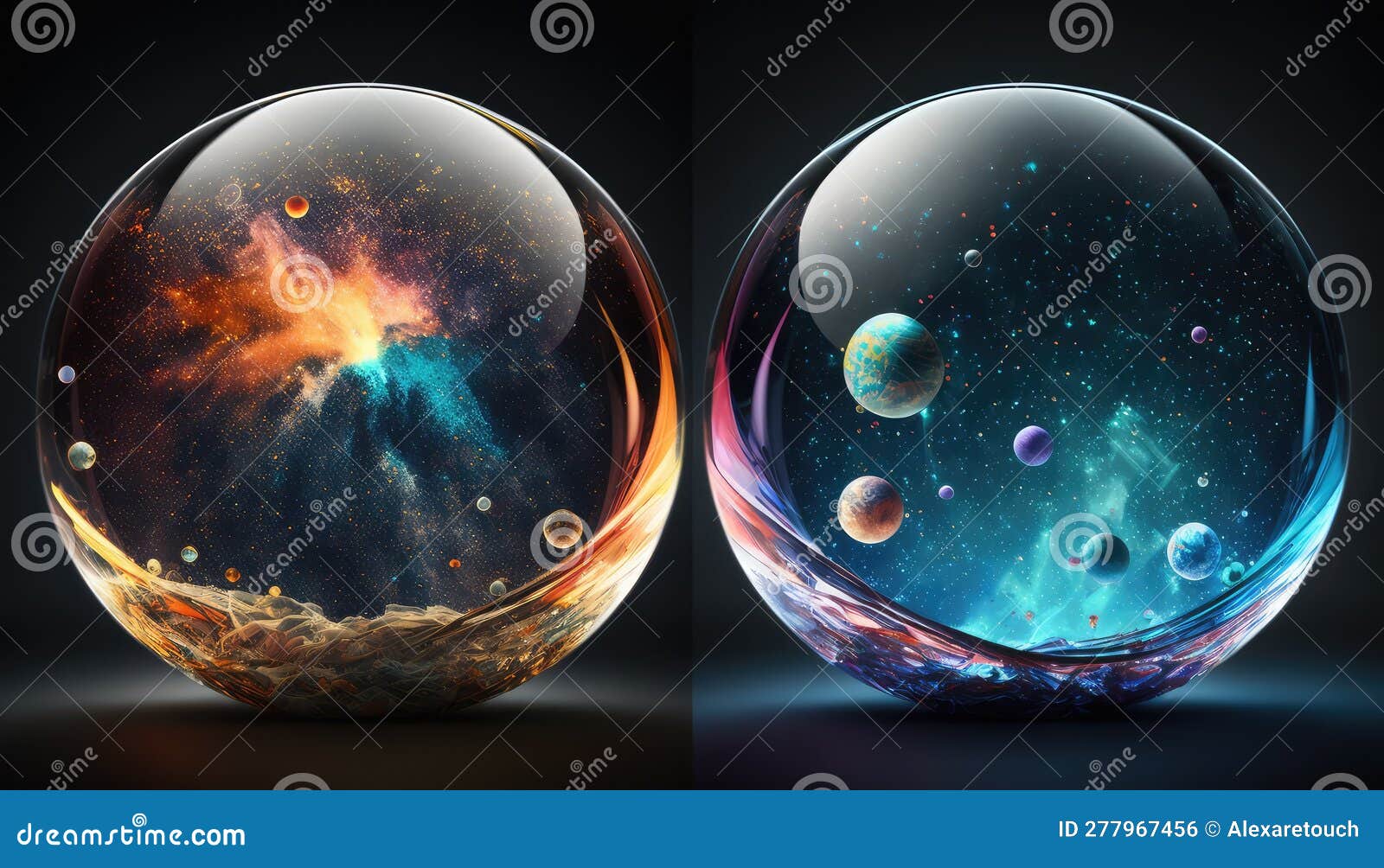 Closed Spheres with Planets and Space Inside Stock Illustration ...