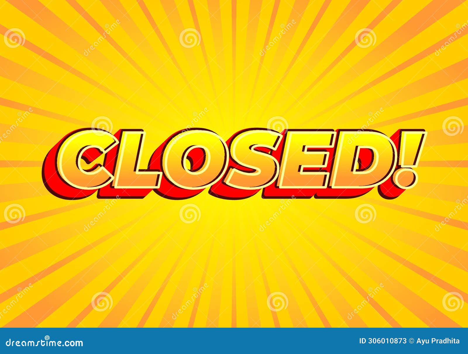 Closed!. Text Effect in Modern Look, Bright Yellow Red Color Stock ...