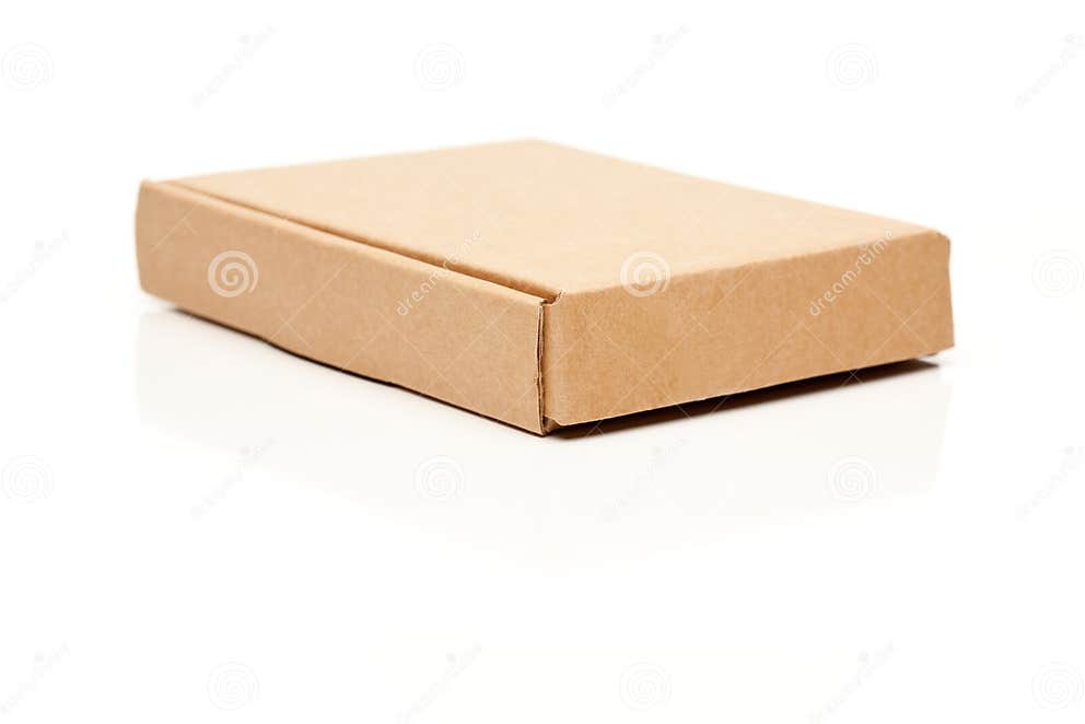 Closed Thin Cardboard Box on White Stock Photo - Image of carton, post ...