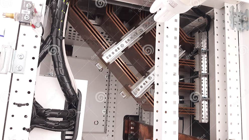 Closed Up Copper Busbar Install Inside Main Distribution Panel Stock ...