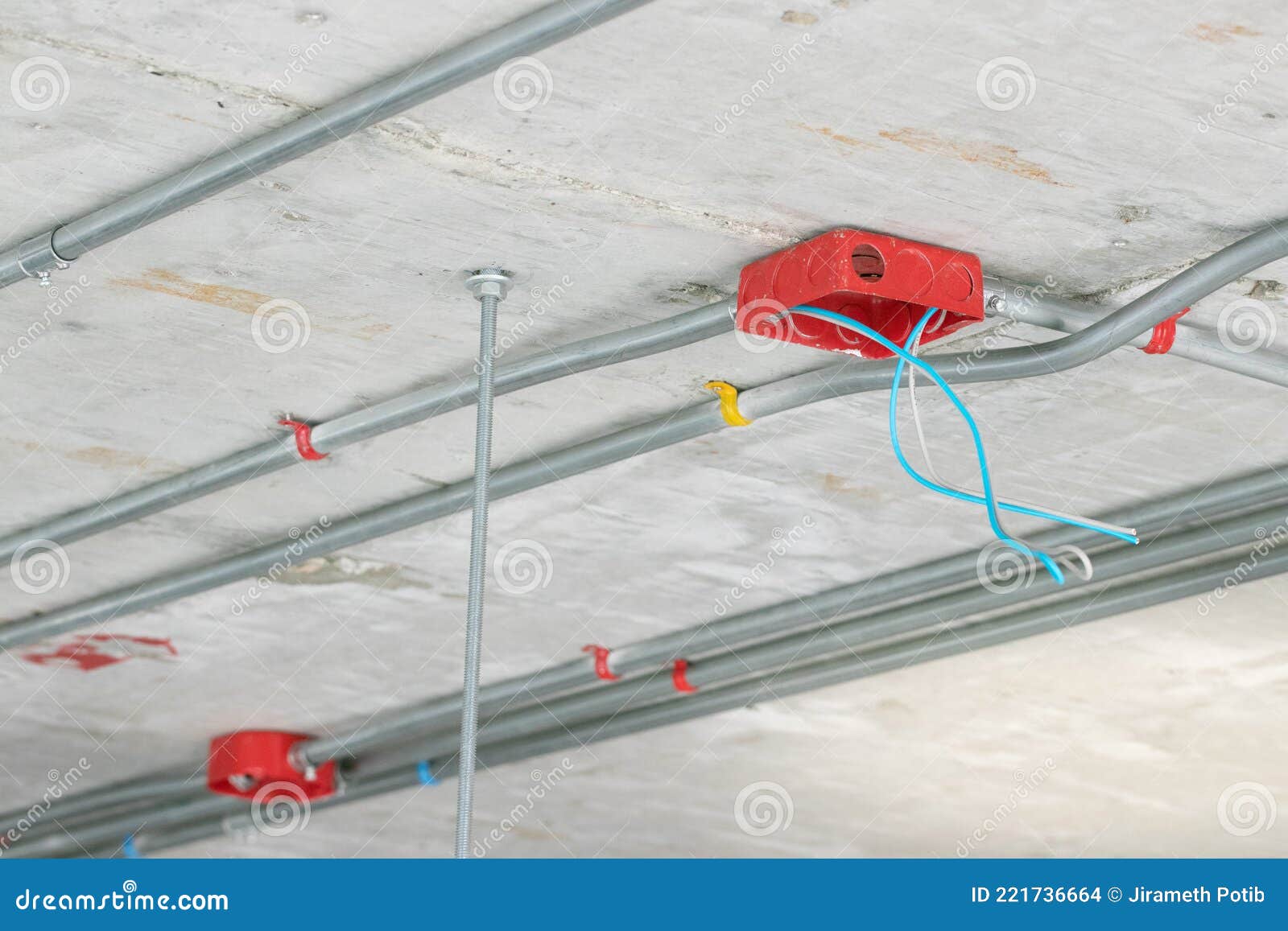 Closed Up Electtrical Conduit Installation with Cable Pulling Stock ...