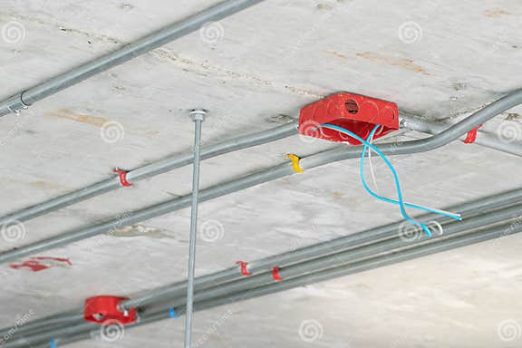 Closed Up Electtrical Conduit Installation with Cable Pulling Stock ...