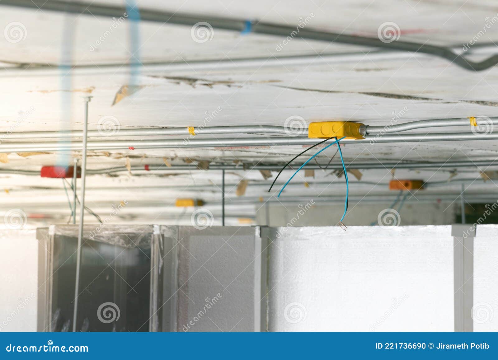 Closed Up Electtrical Conduit Installation with Cable Pulling Stock ...