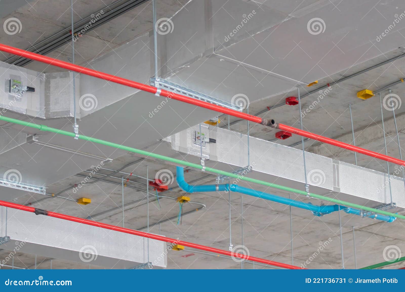 Closed Up Electtrical Conduit Installation with Cable Pulling Stock ...