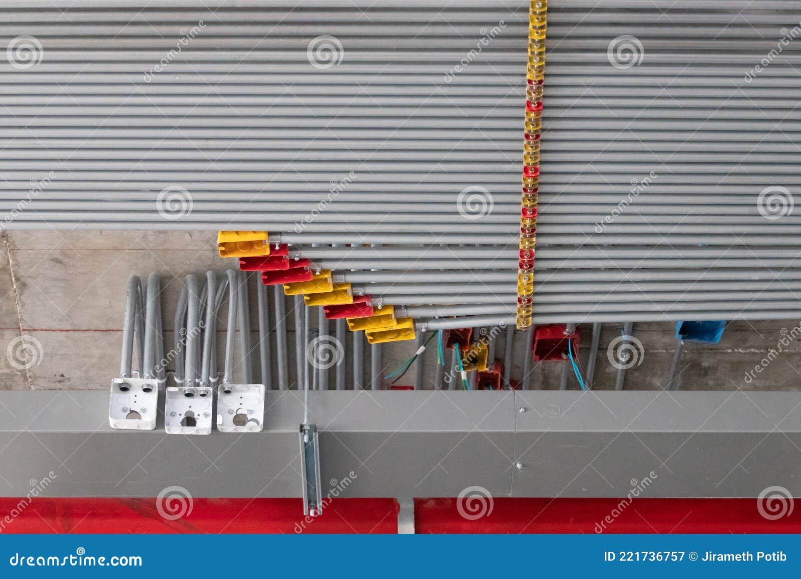 Closed Up Electtrical Conduit Installation with Cable Pulling Stock ...