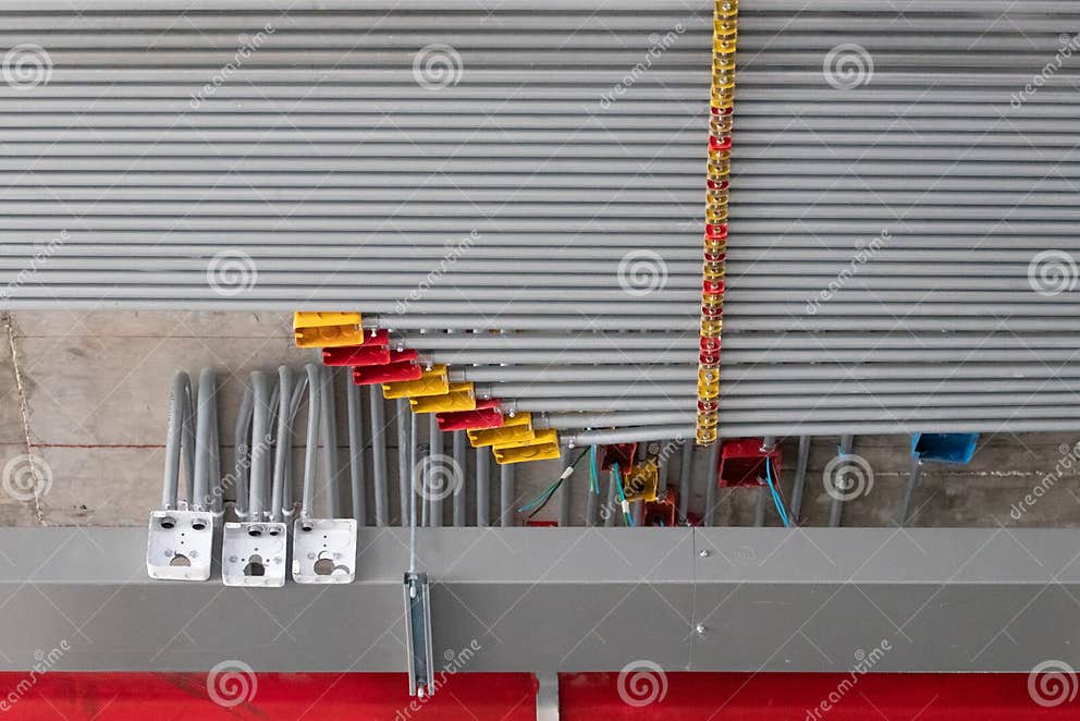 Closed Up Electtrical Conduit Installation with Cable Pulling Stock ...