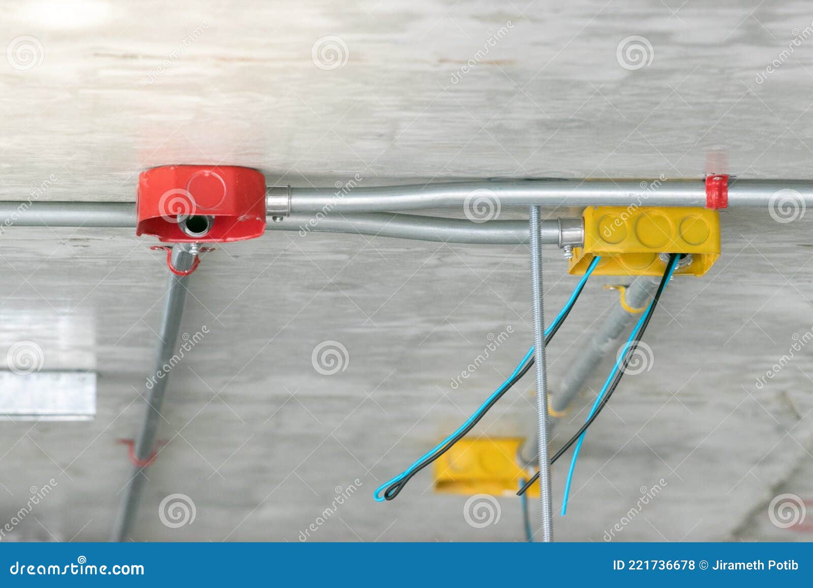 Closed Up Electtrical Conduit Installation with Cable Pulling Stock ...