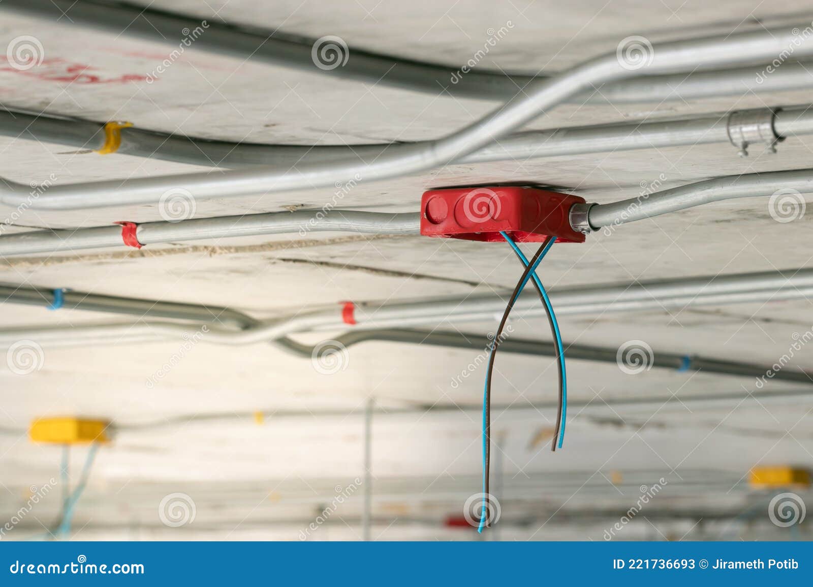 Closed Up Electtrical Conduit Installation with Cable Pulling Stock ...
