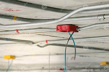 Closed Up Electtrical Conduit Installation with Cable Pulling Stock ...