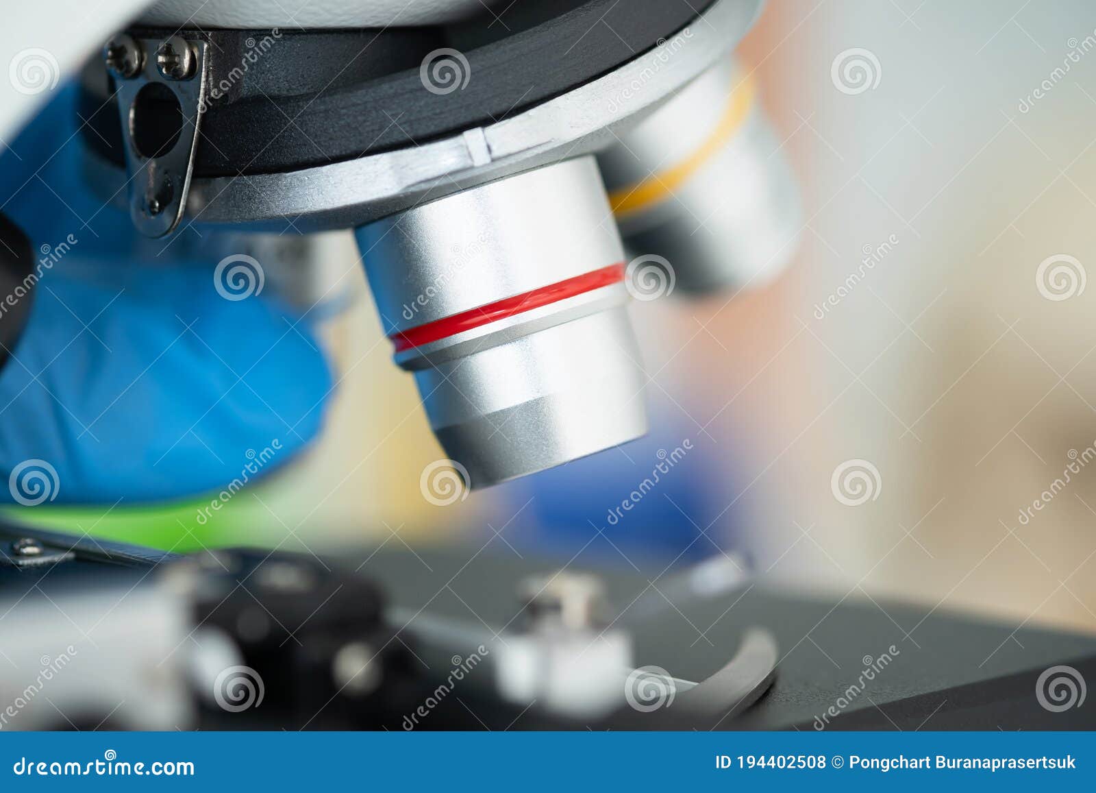 Closed Up of Microscope in the Laboratory with Orange Light Stock Photo ...