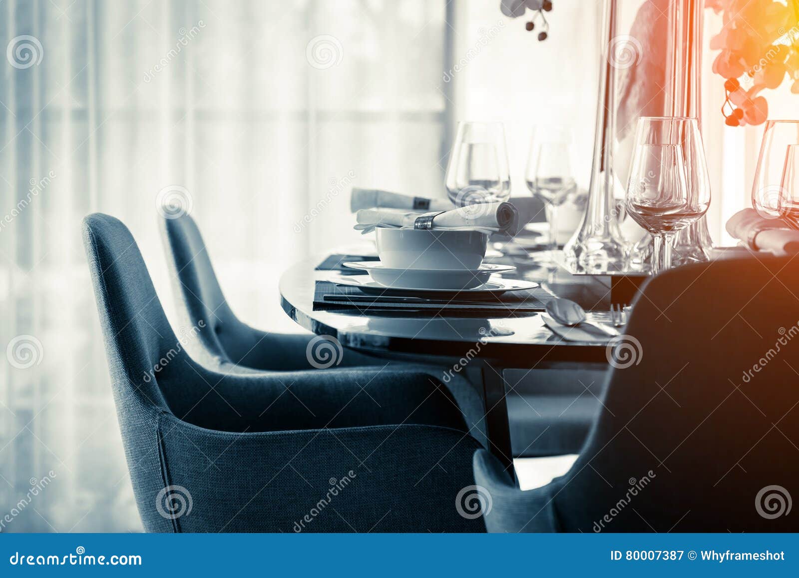 Closed Up Nice Dining Chair with Wooden Table and Dish Sets Interior ...