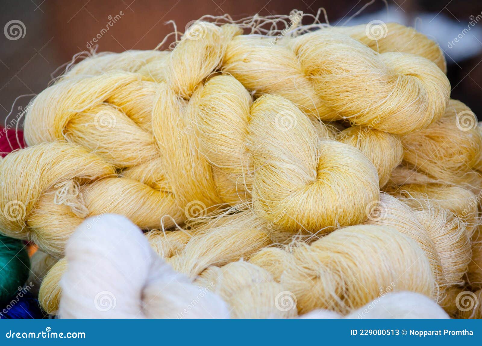 Closed Up Raw Rough Yellow Silk Thread Bundle Ready for Next Process of ...