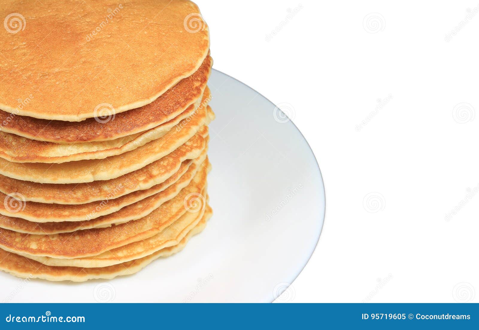 Closed Up Stack Of Fresh Homemade Plain Pancakes Served On Plate, White ...