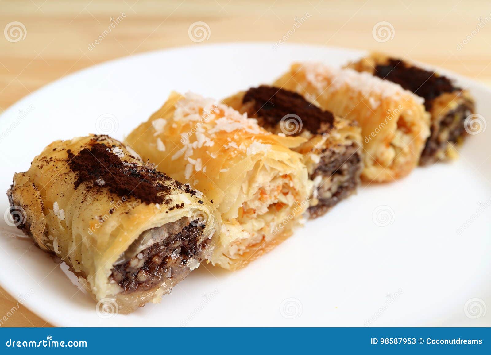 Closed Up Texture of Delicious Baklava Sweets Served on White Plate ...
