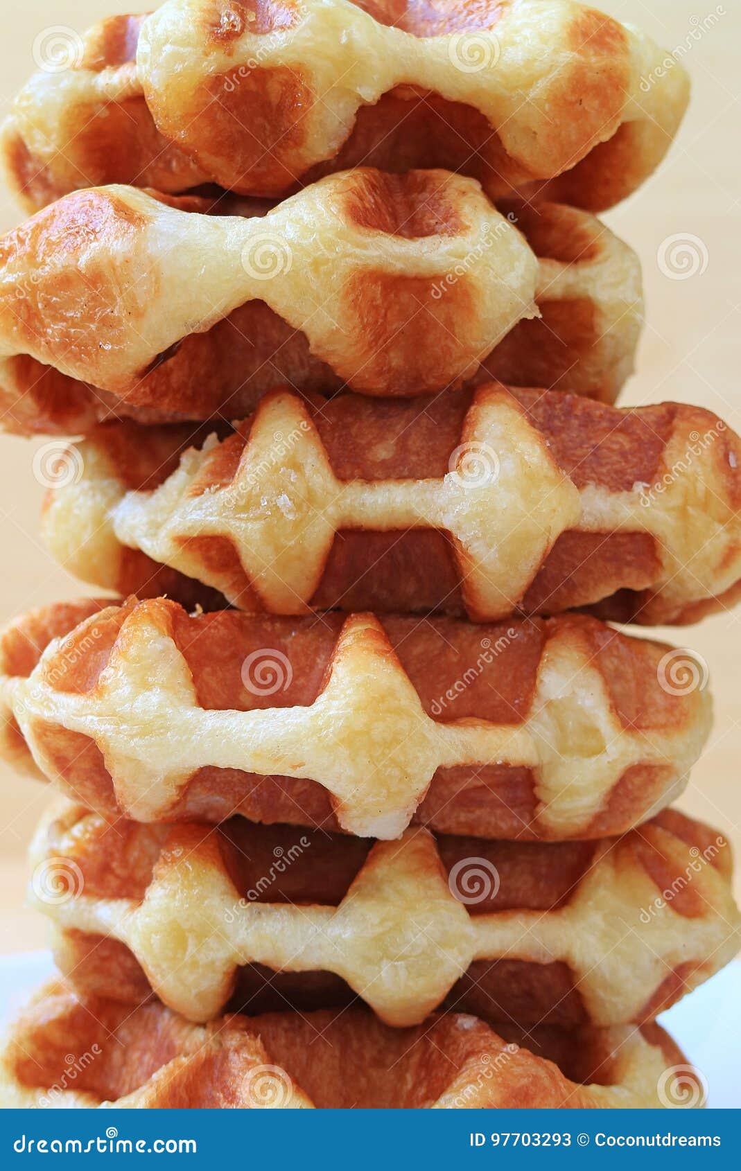 Closed Up Texture of Fresh Baked Belgian Waffle Stack, Vertical Photo ...
