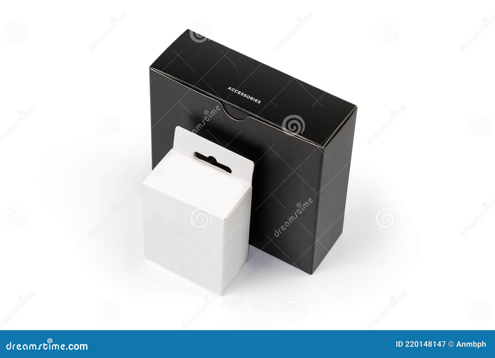 Closed White Cardboard Hang Tab Box and Black Packing Box Stock Image ...