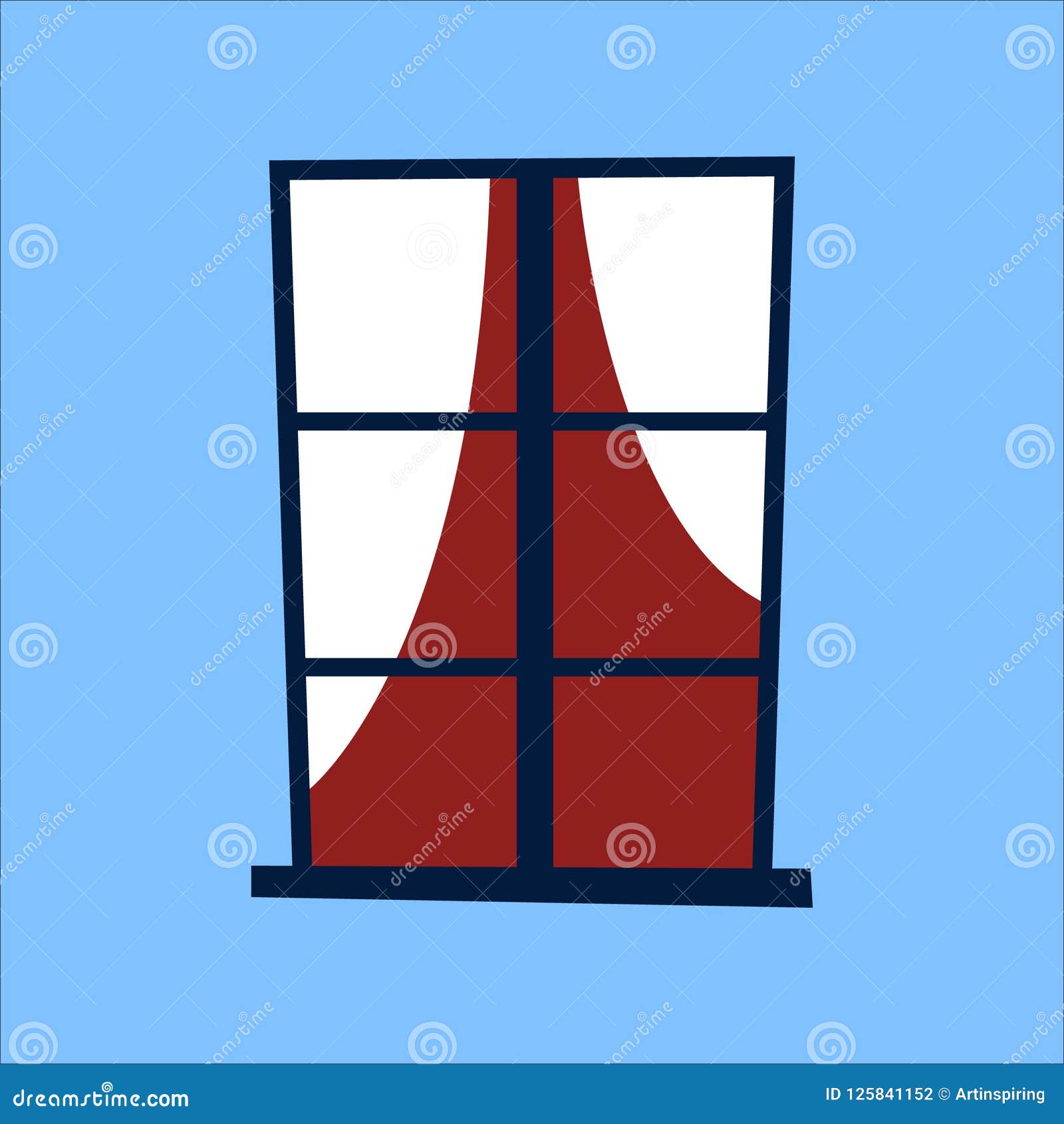 Closed Window with Curtains on the Blue Wall Stock Vector ...
