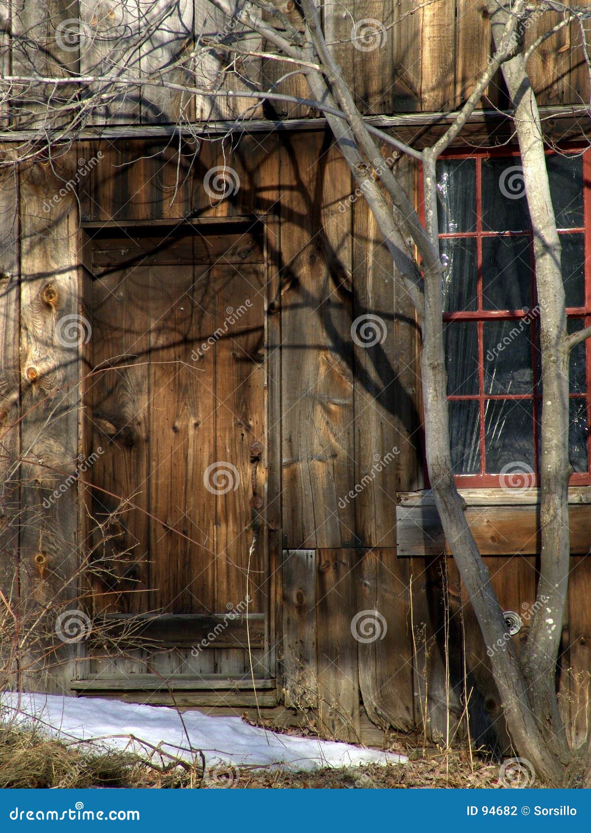Closed Wooden Door in Old Building Stock Photo - Image of trees, spring ...