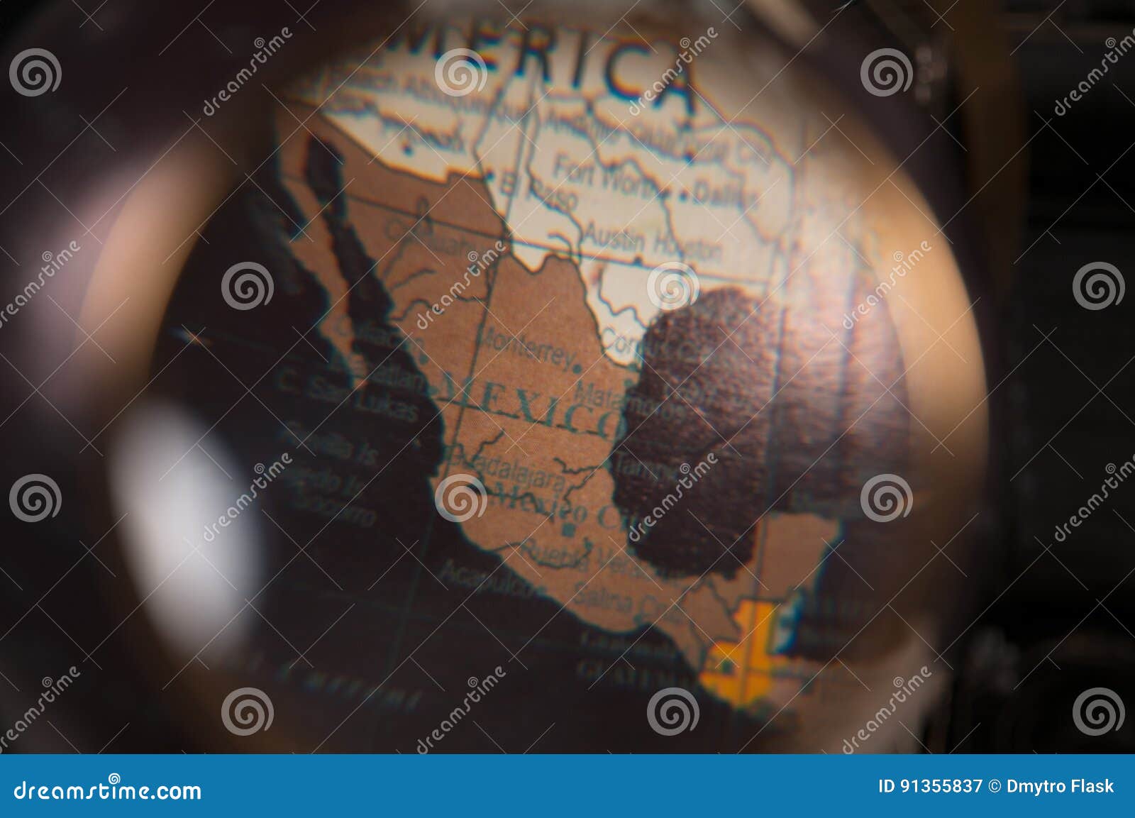 Closer Look on World Map Under Magnifying Glass Stock Image - Image of ...