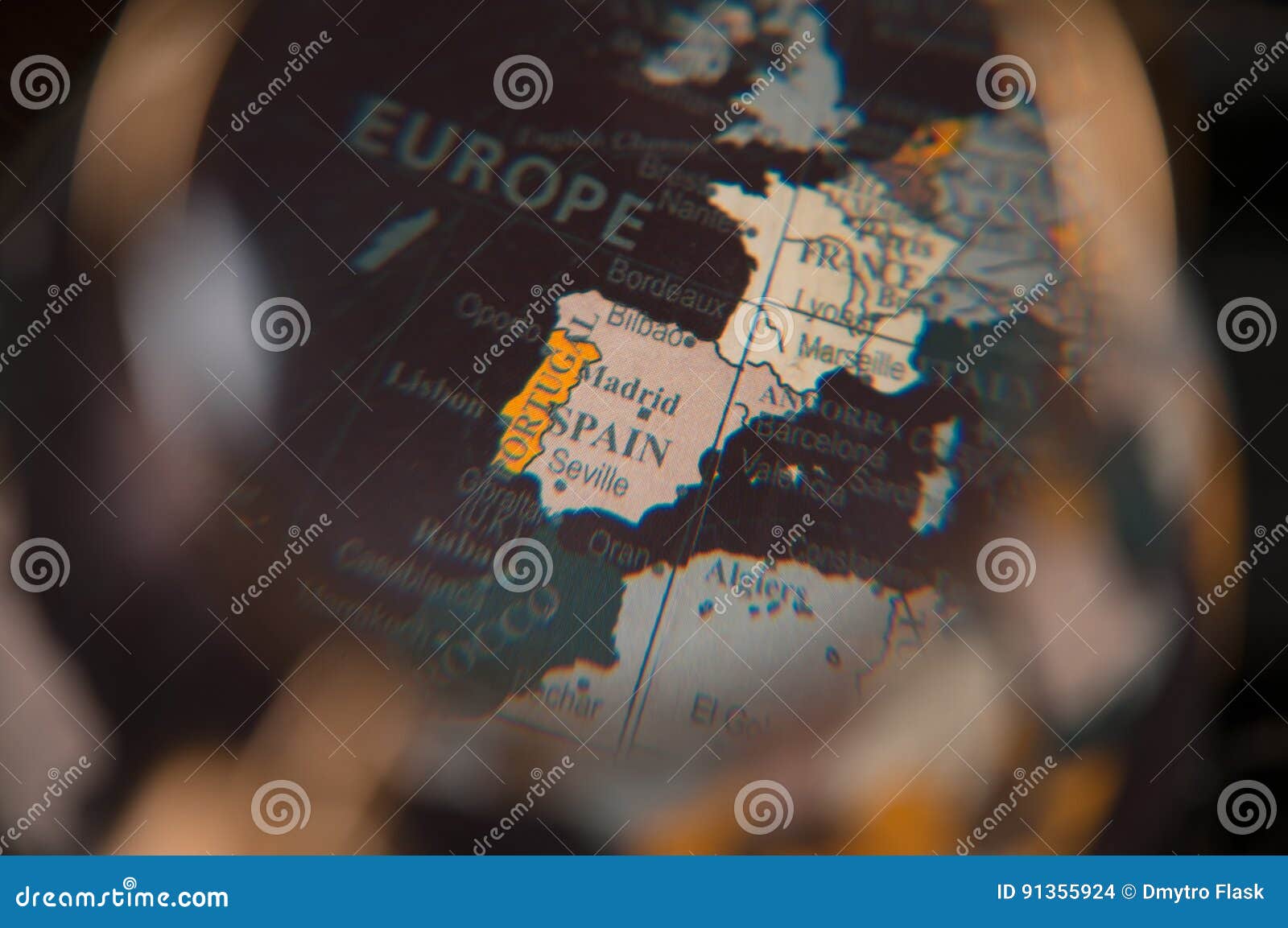 Closer Look on World Map Under Magnifying Glass Stock Photo - Image of ...
