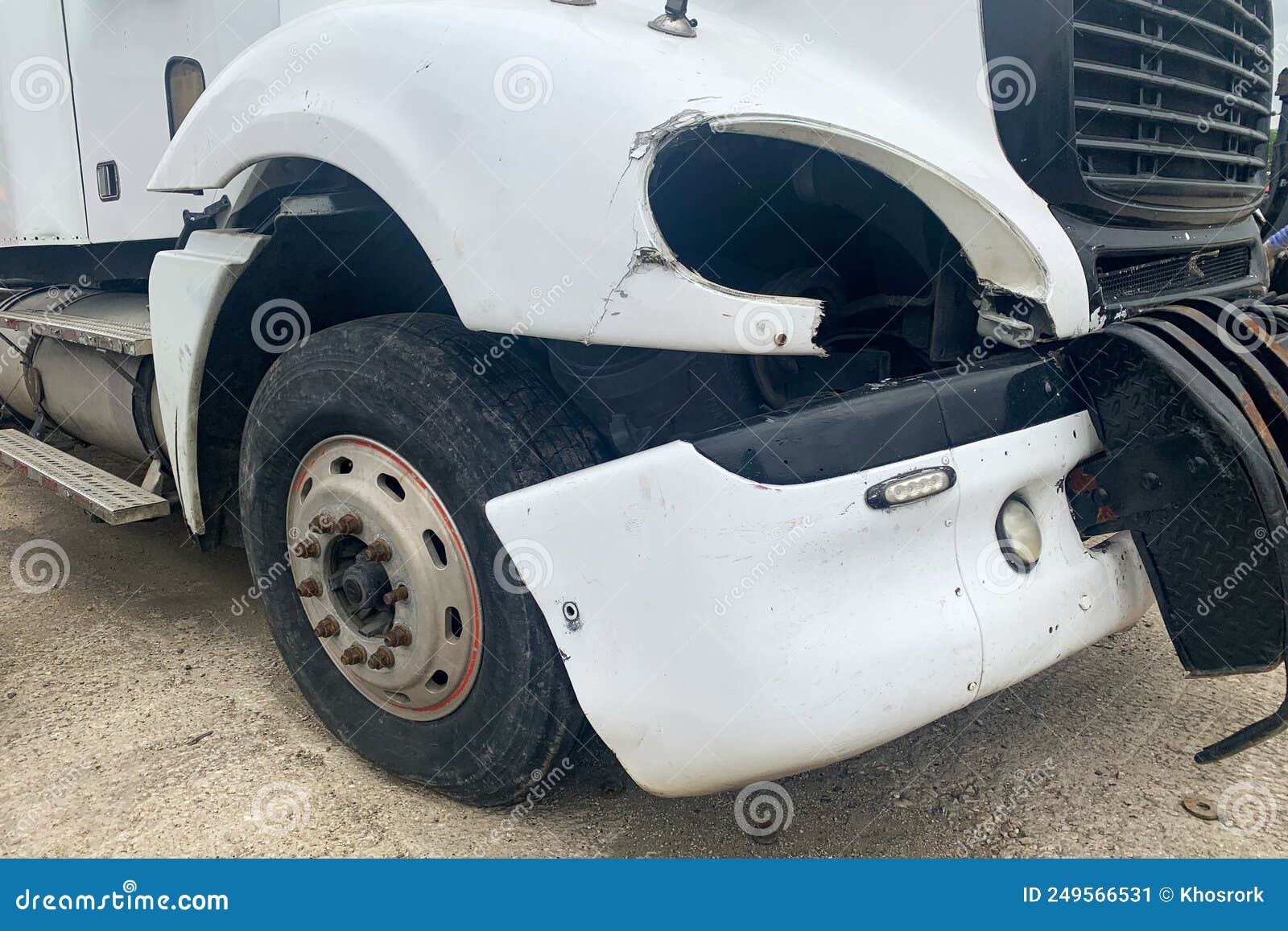 Closeup of Abandoned Crashed Lorry after Road Accident on a Car Dump ...
