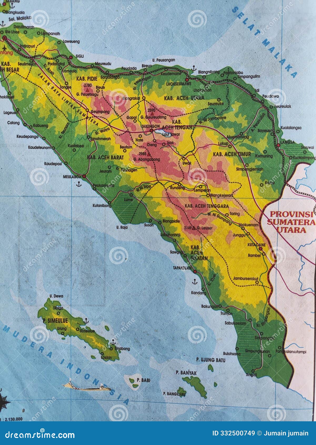 Aceh Island Map and Major Cities Around it on Physical Map Stock Image ...