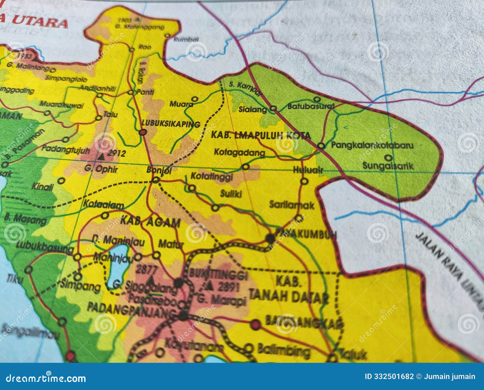 Agam Regency Map and Major Cities Around it on Physical Map Stock Photo ...