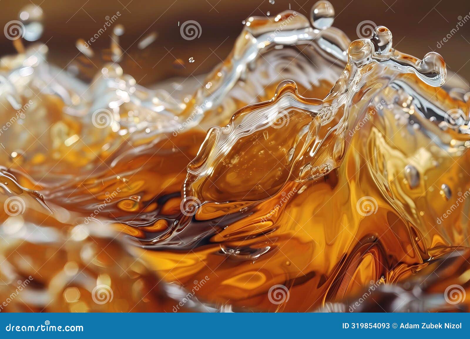 Closeup of Amber-colored Liquid with Splashing and Bubbles Stock ...