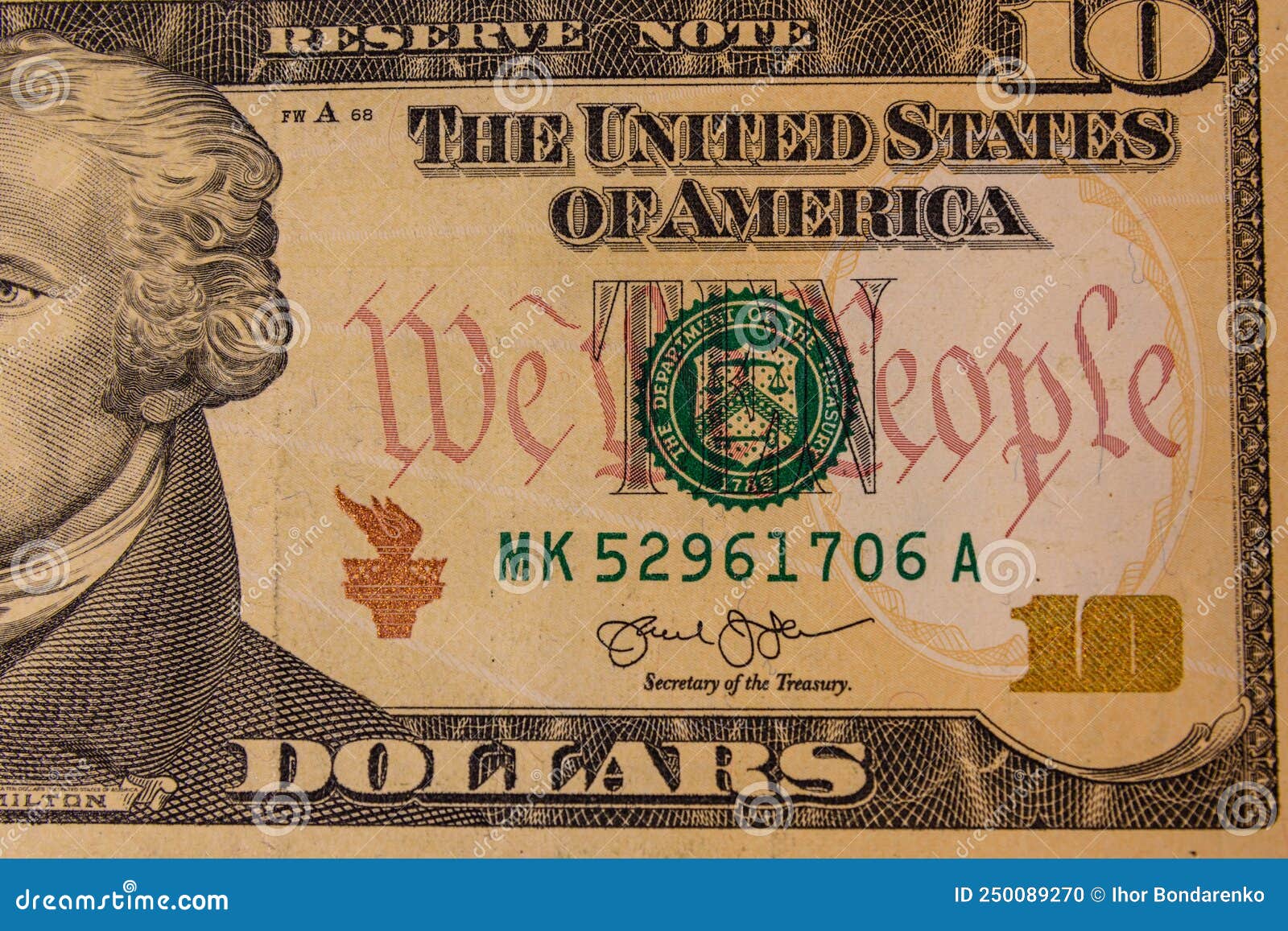Closeup of American Ten Dollars Banknote Stock Photo - Image of ...