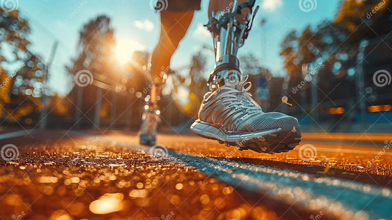 A Closeup of an Amputee Runner S Leg with Bionic Prosthetic, Showcasing ...