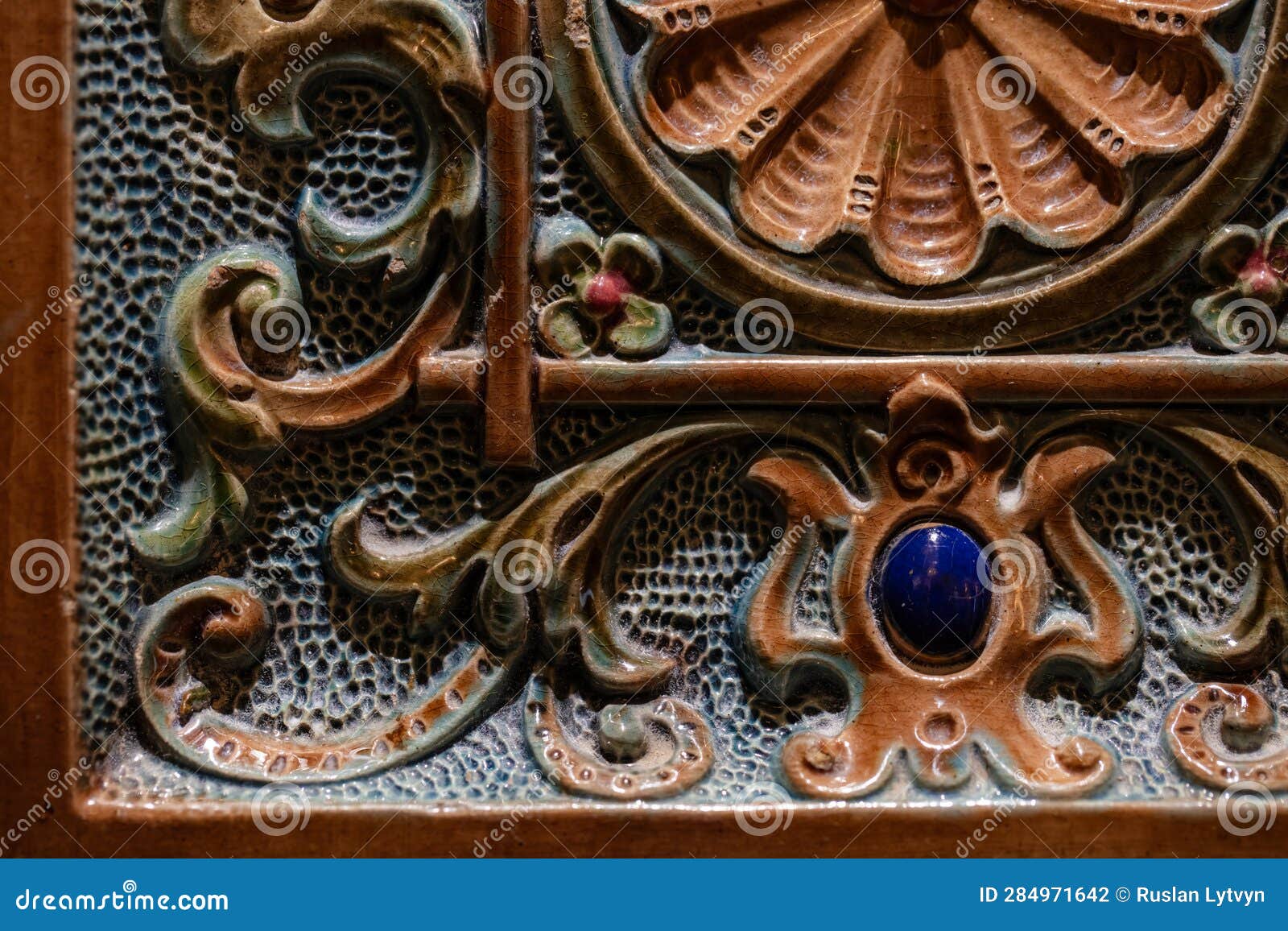 Closeup of Ancient Decorated Furnace Tile Stock Photo - Image of ...