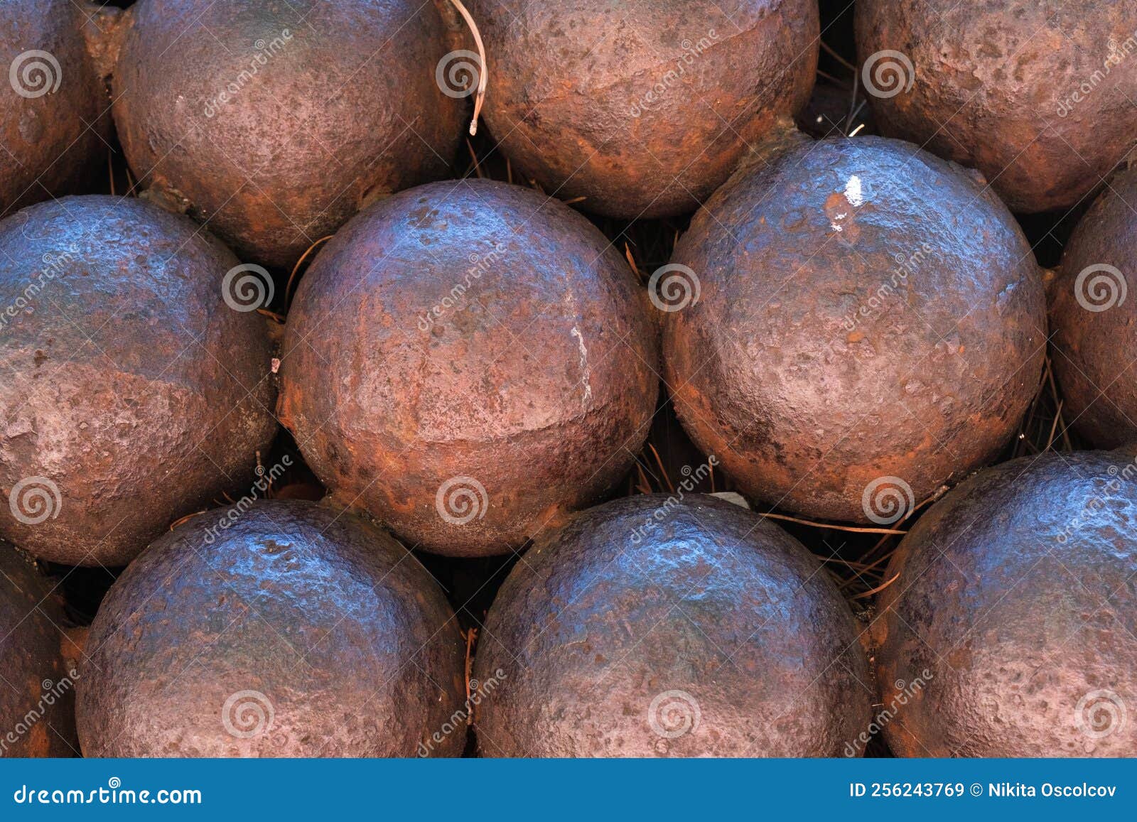 Closeup of Ancient and Rusty Cannon Balls, Pattern, Iron Cannonball ...
