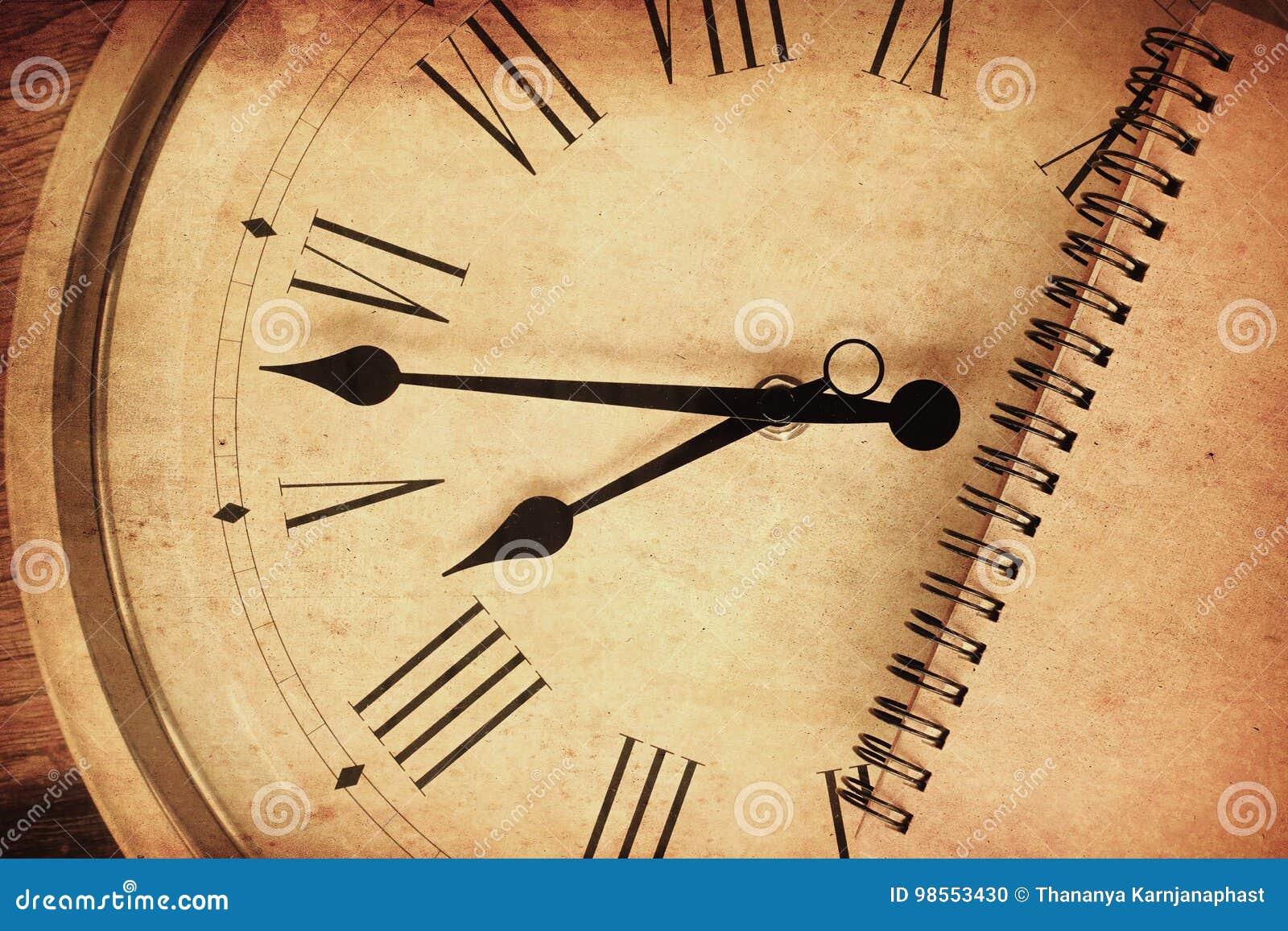 Closeup Antique Old Style Clock and Notebook Stock Photo - Image of ...