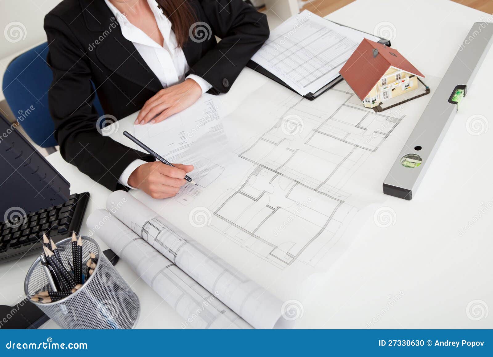 Closeup of Architect Working on Blueprint Stock Photo - Image of model ...