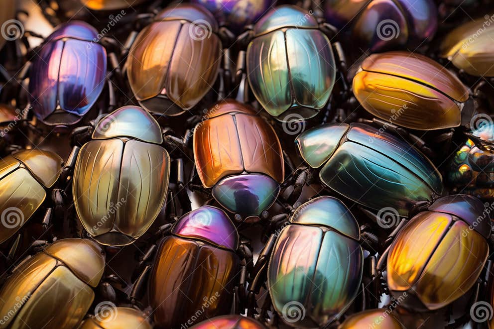Closeup of Array of Iridescent Beetle Shells, Arranged in a Captivating ...