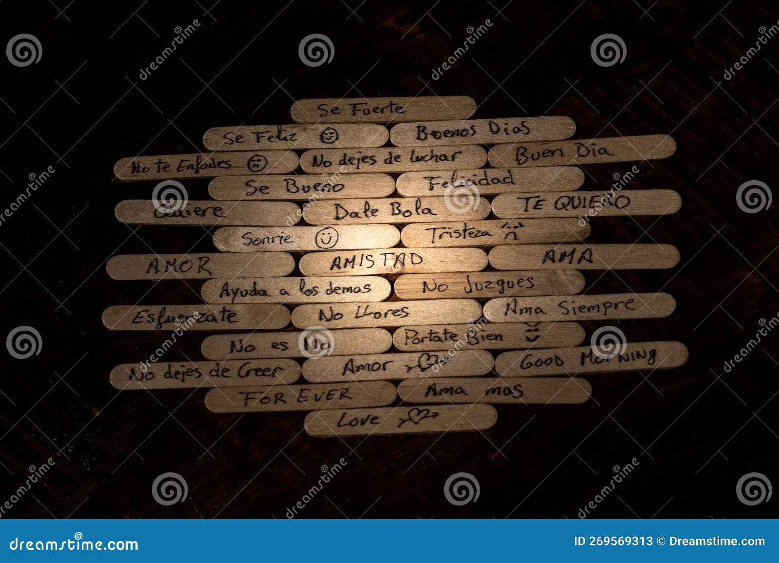 A Close Up of an Array of Small Wooden Sticks with Names on Them Stock ...