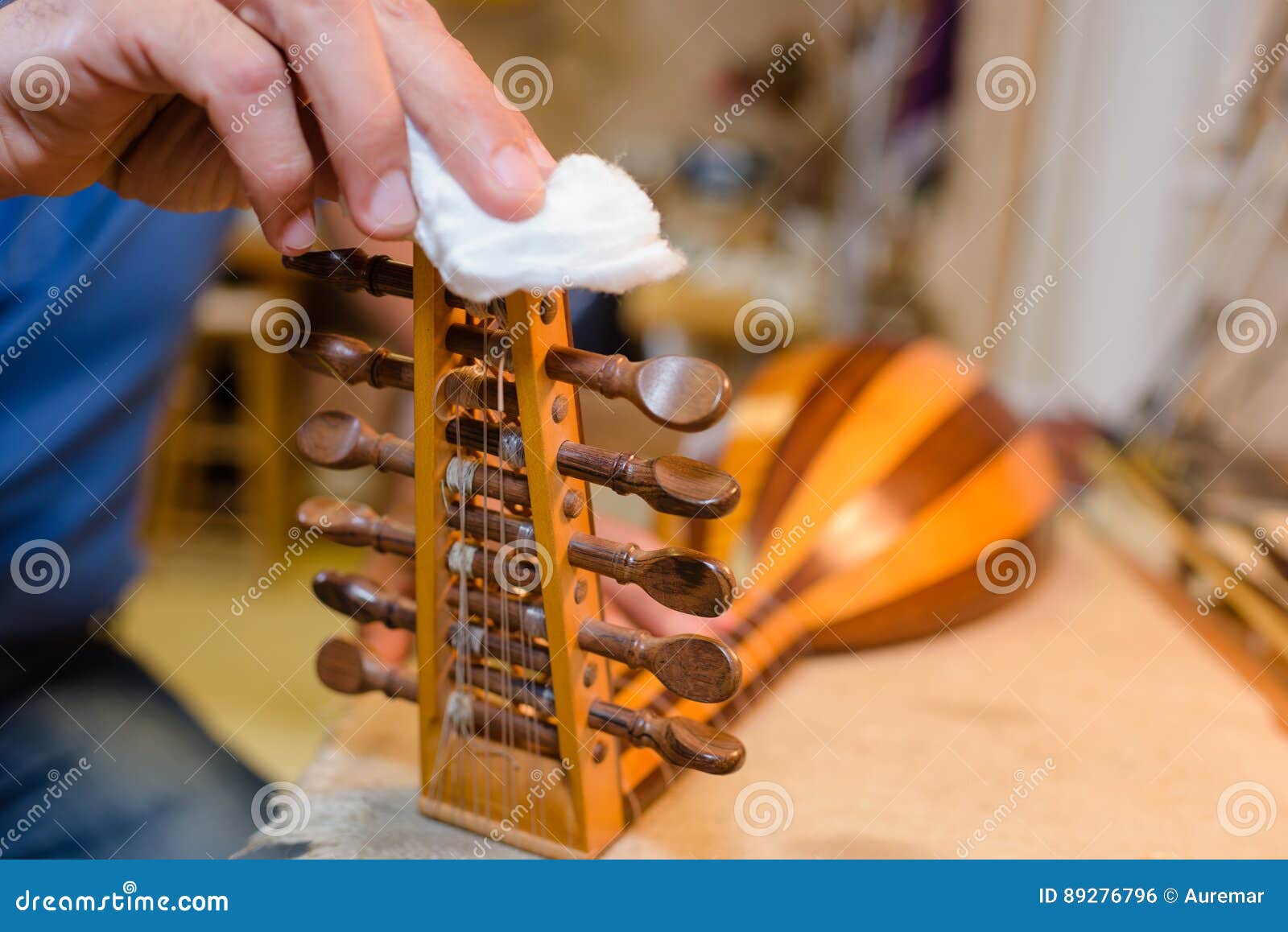 Closeup Artisan Working on Lute Stock Photo - Image of builder, banjo ...