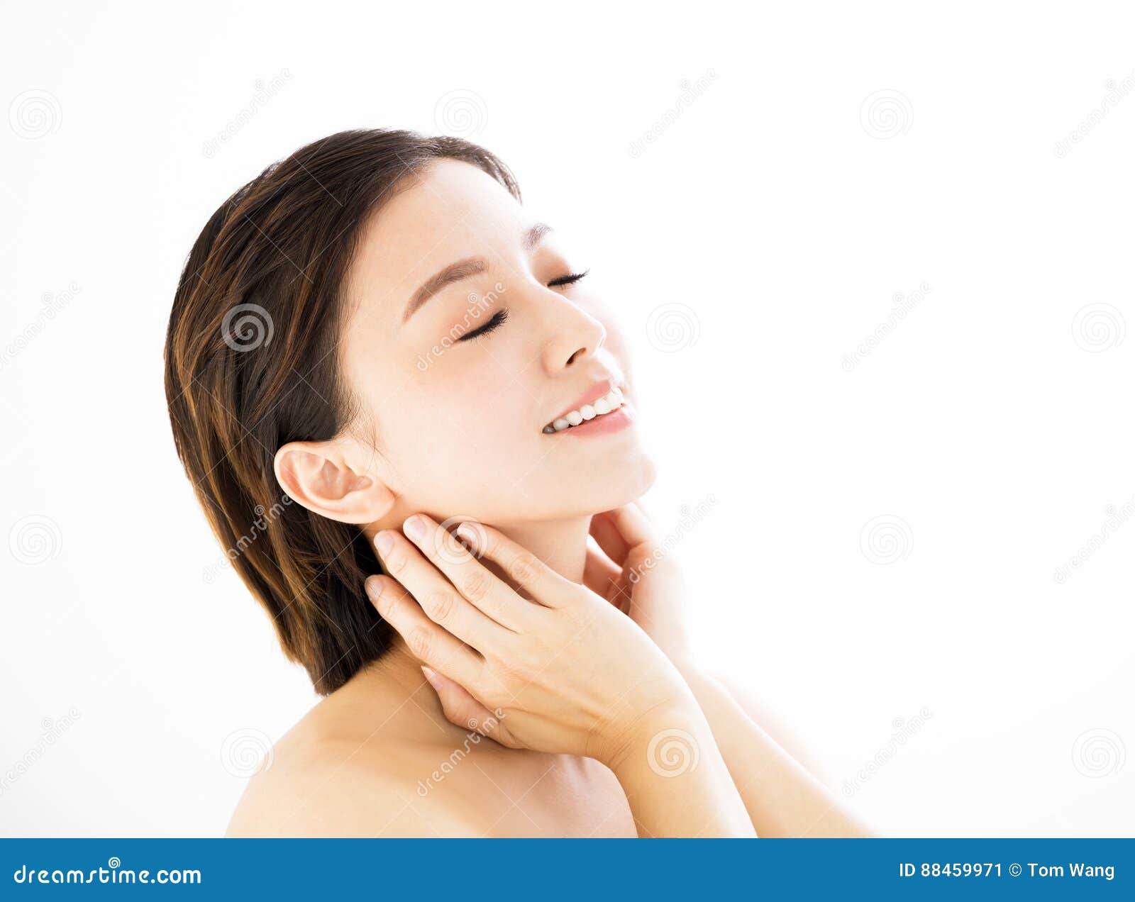 Closeup Asian Woman Suffering From Lymphadenitis, Lymph Node ...