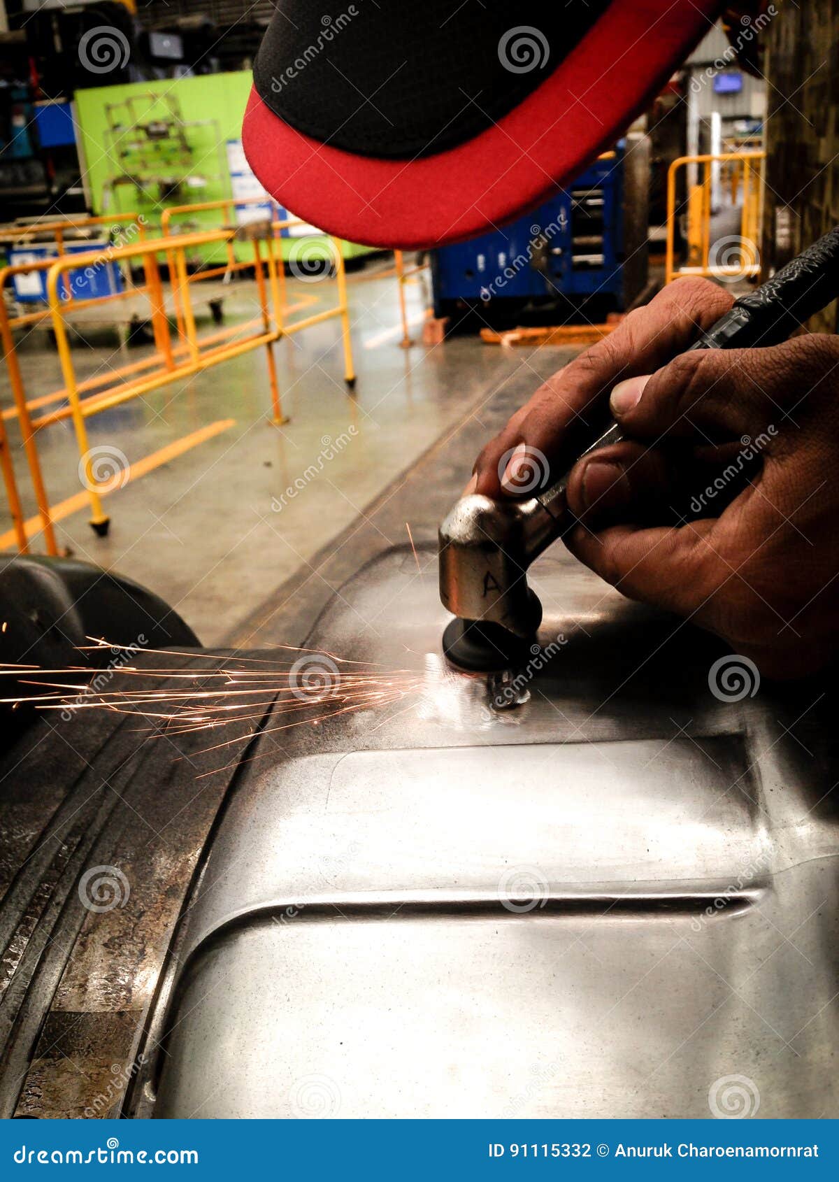 Closeup Asian Technician Man Manual Grinding at Surface of Mold Stock ...