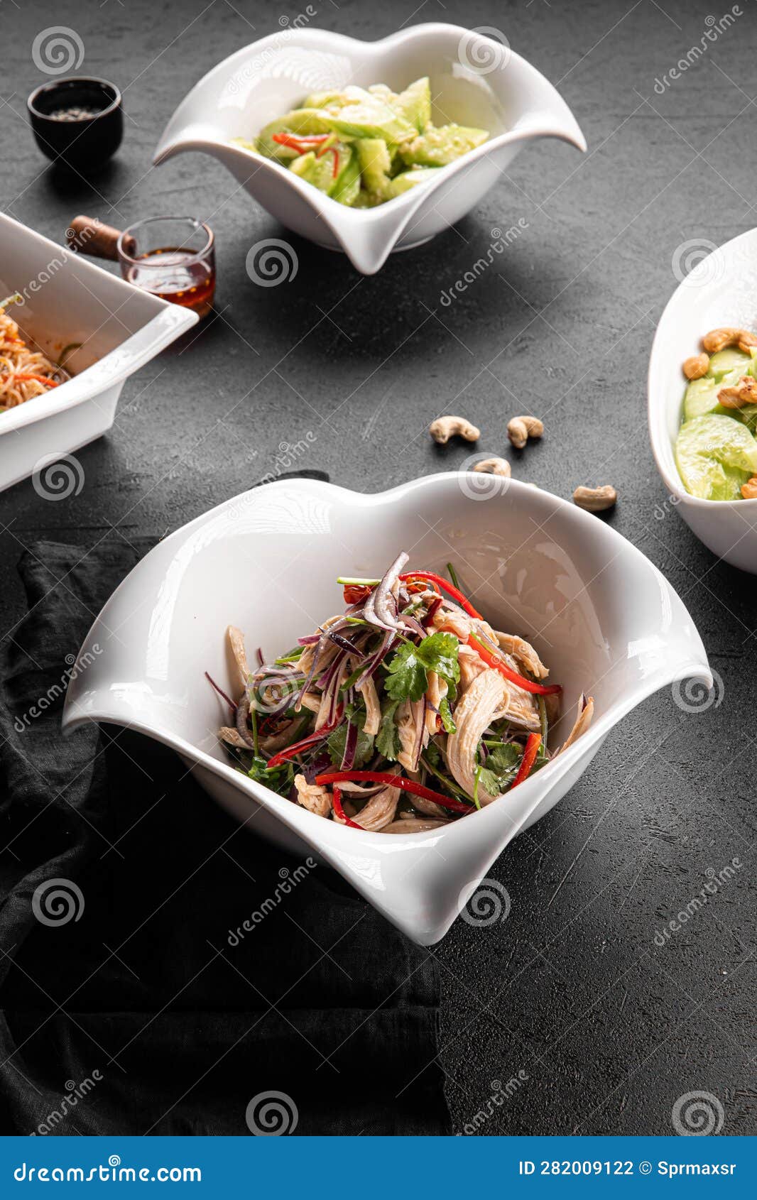 Assorted Asian Chinese Salad Portions Stock Photo - Image of menu ...