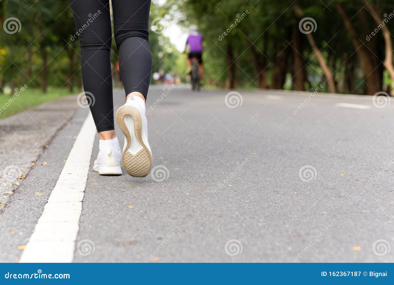 Closeup Athletes Sneakers Exercise Walking on Foot Path in the Morning ...