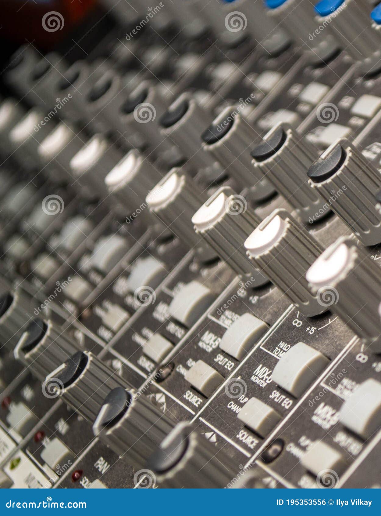 Closeup of Audio Mixing Console. Shot of Shallow Depth of Field. Audio ...