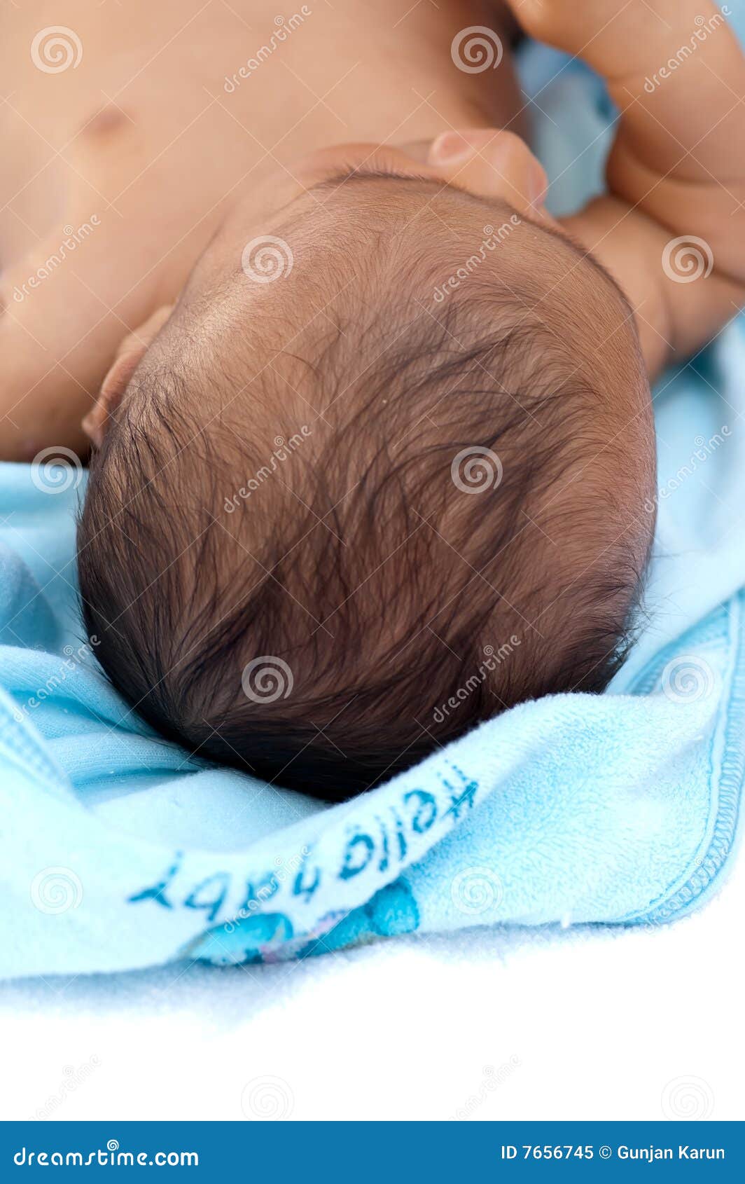 Closeup of a baby s head stock image. Image of blanket - 7656745