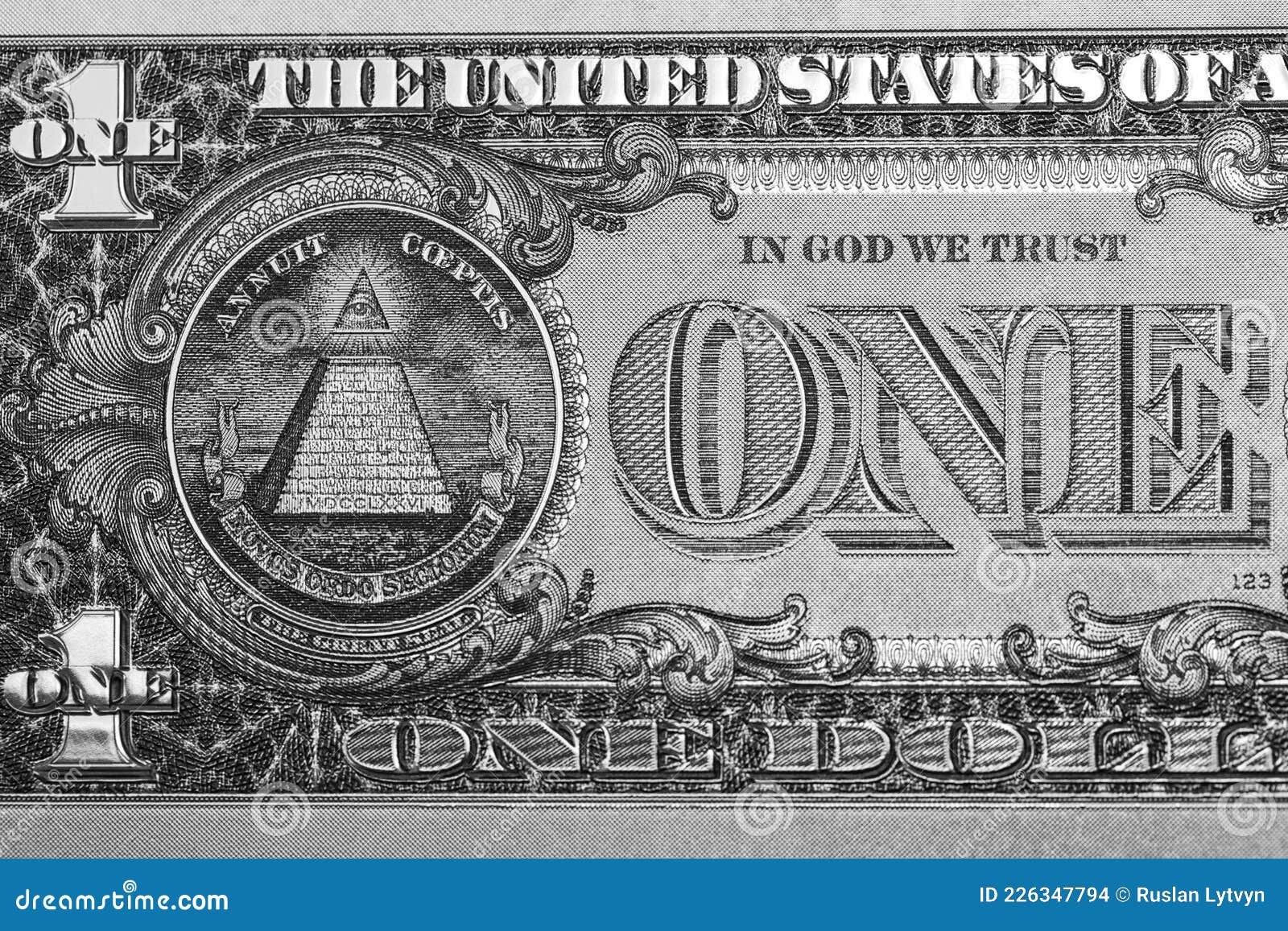 Closeup of Back Side of 1 Dollar Bill Stock Photo - Image of paper ...